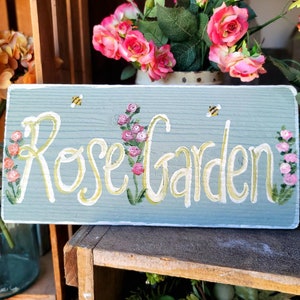 Rose Garden Sign,painted Garden Gift,custom Wooden Sign,outdoor Garden ...