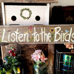 Personalized Garden Sign: Rustic Wood, Listen to the Birds - Etsy