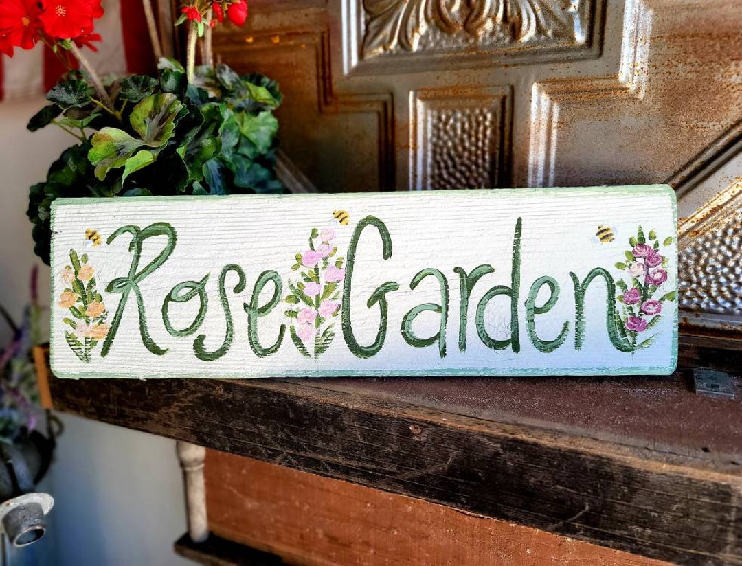 Rose garden sign,painted garden gift,custom wooden sign,outdoor garden ...