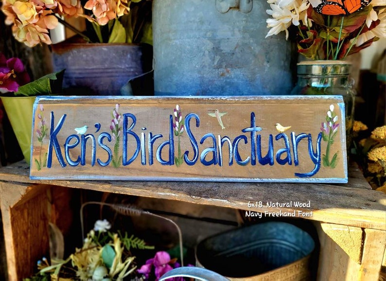 Hand Painted Bird Sanctuary Sign: Custom Garden Decor,indoor Outdoor ...