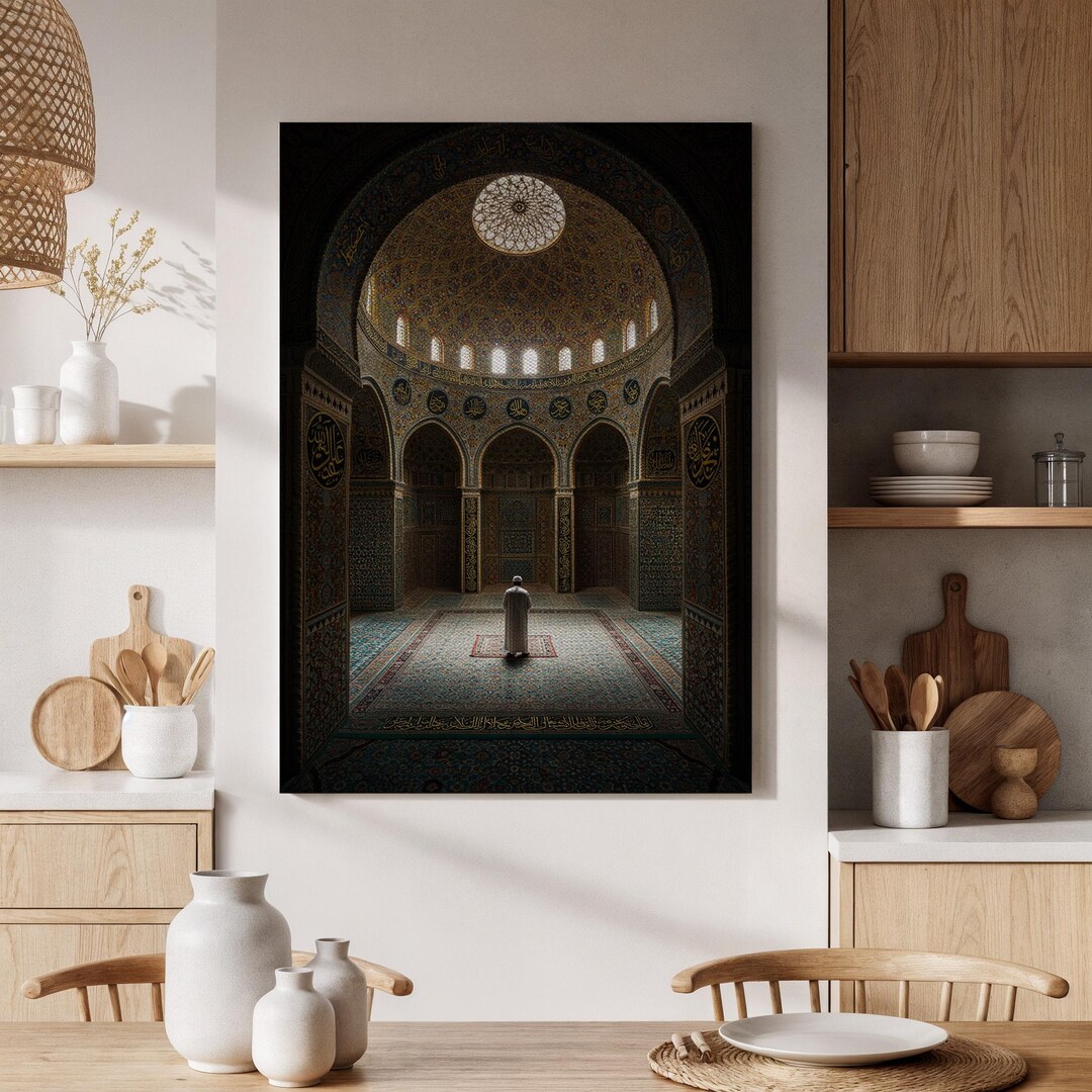 Framed Islamic Architecture Canvas, Prayer in Mosque Art, Religious ...