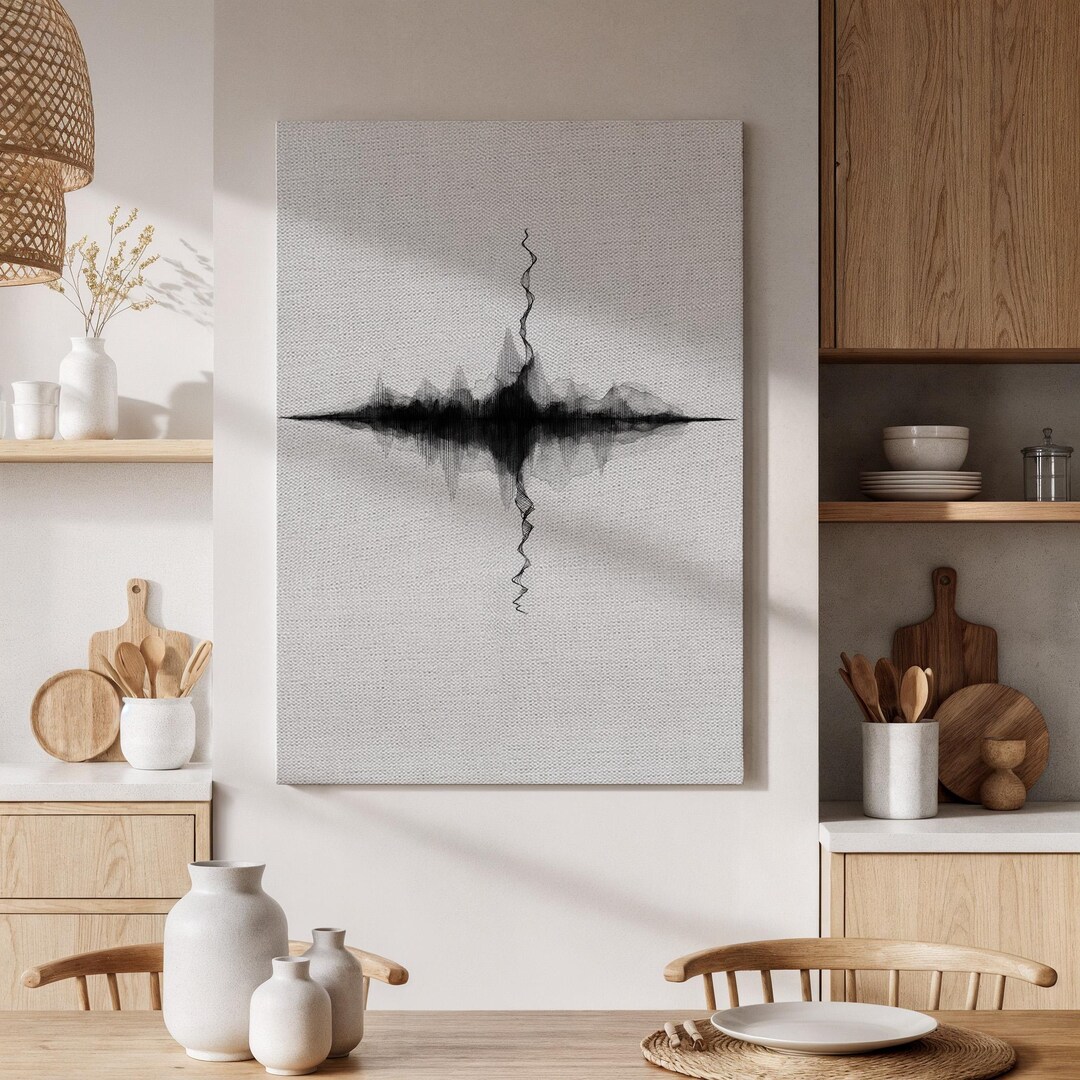 Abstract Soundwave Canvas Print, Minimalist Black & White Wall Art ...