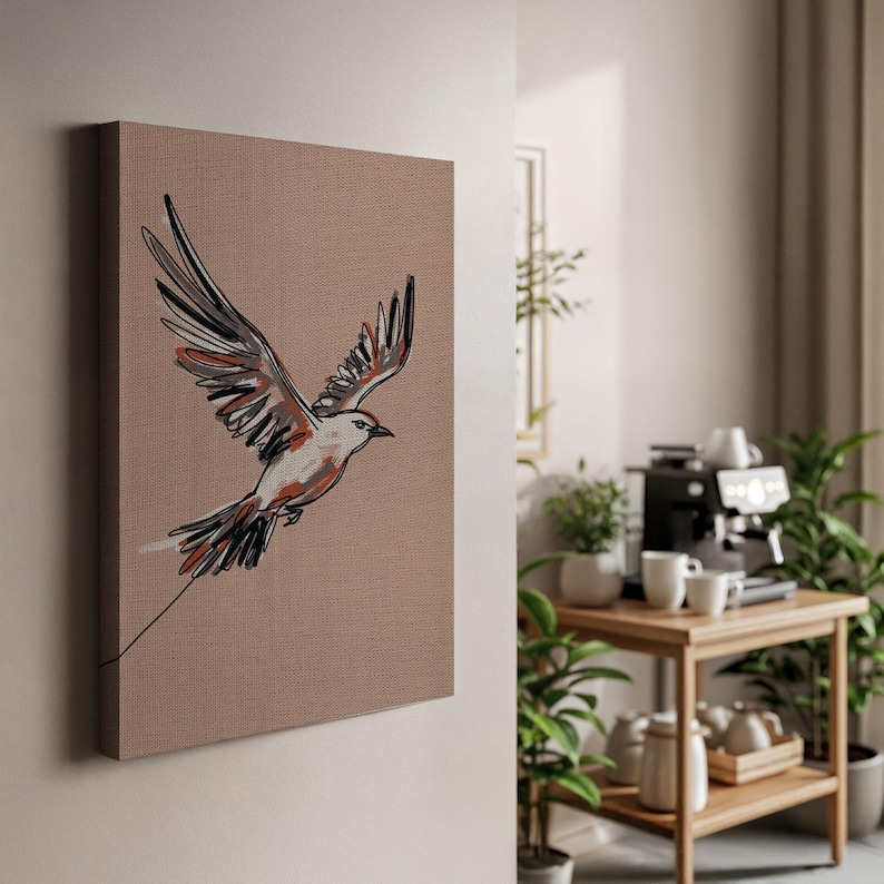 Framed Bird Canvas Art, Minimalist Line Drawing, Modern Home Decor ...