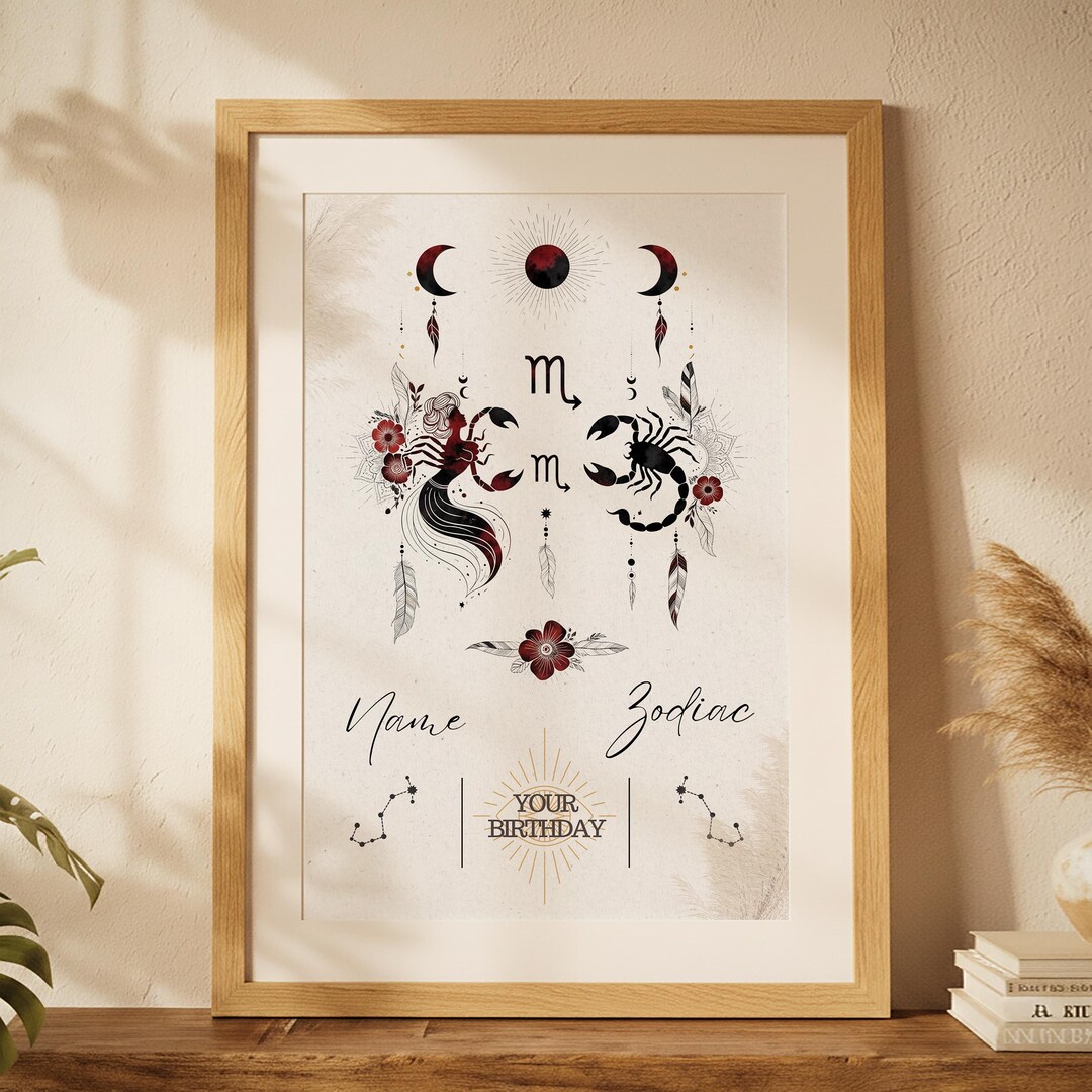 Custom Scorpio Zodiac Star Map Poster: Boho Astrology Art Birthday Gift ...