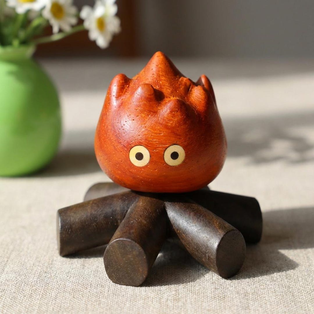 Calcifer Wooden Flame Figurine | Howls Moving Castle Ghibli Decor ...
