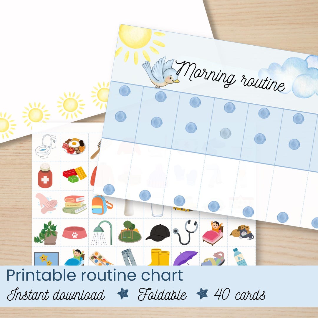 Morning Routine Chart Kids Printable - Foldable Visual Schedule Toddler ...
