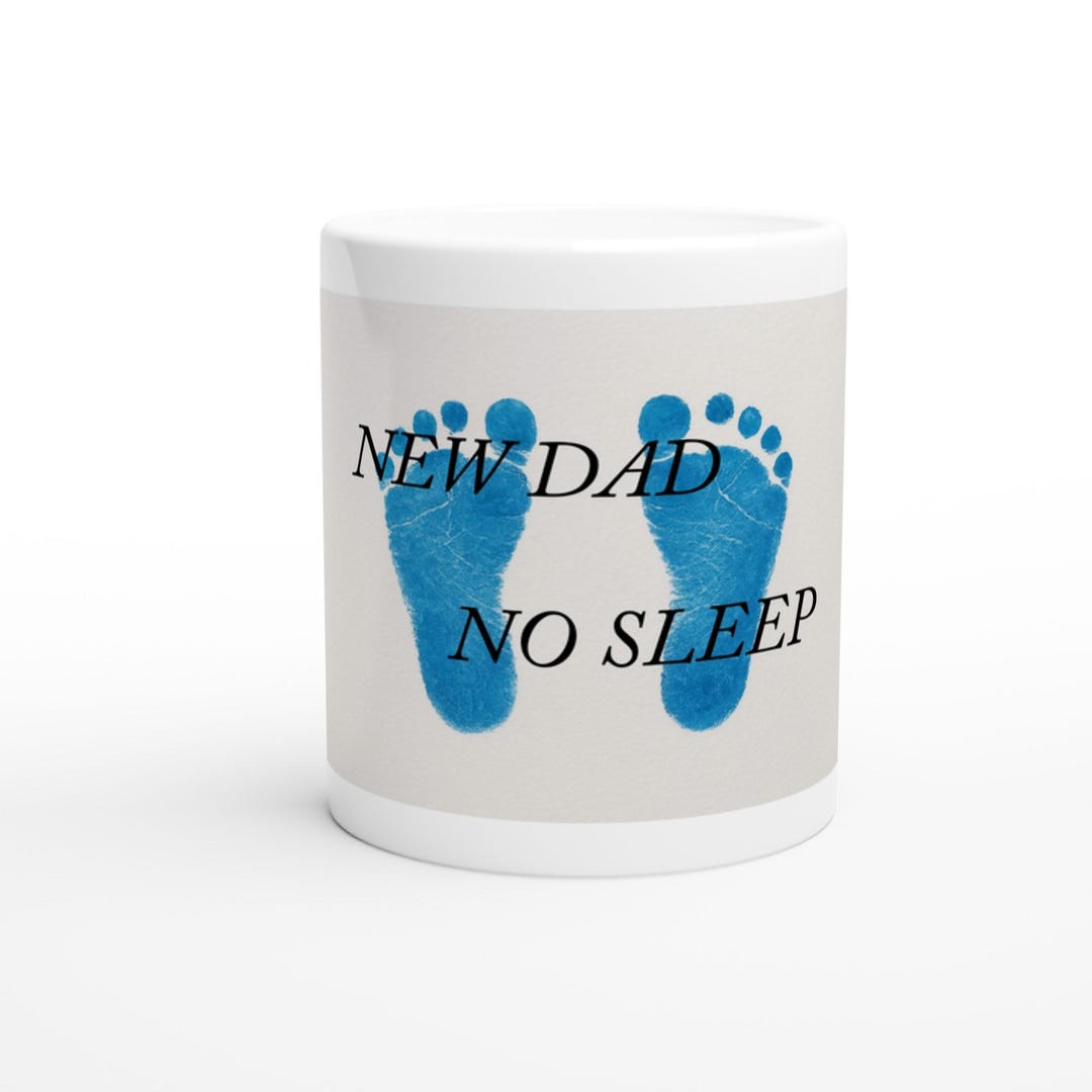 New Dad No Sleep Mug - Cute Blue Baby Footprints - Perfect Gift for New ...