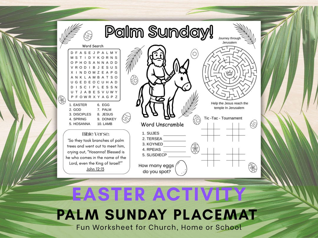Palm Sunday Activity - Coloring Placemat for Kids - Palm Sunday, Easter ...