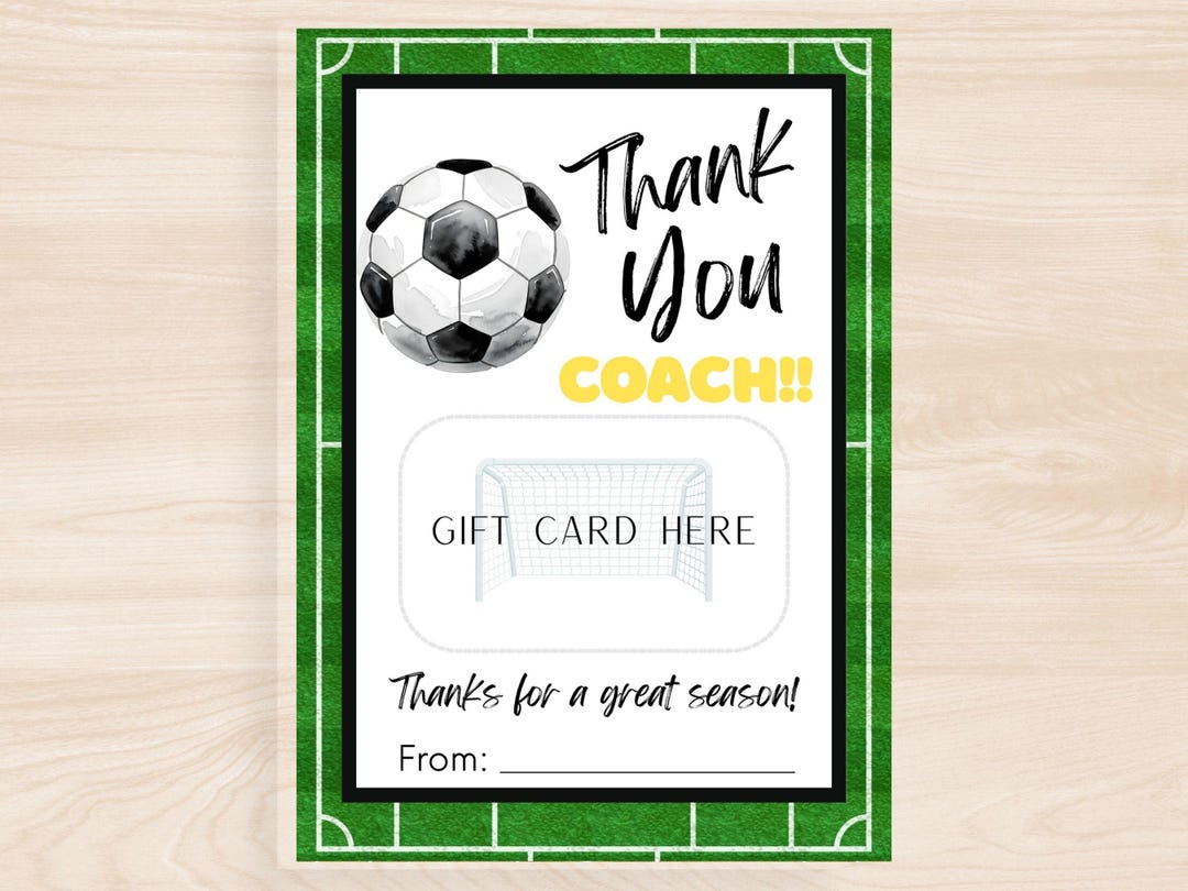 Soccer Coach Gift Card Holder - Digital Download, Coach Thank You Card ...
