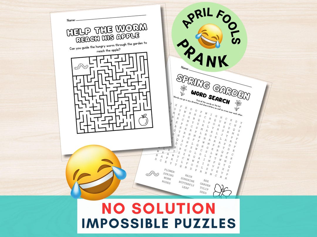 April Fool's Prank Impossible Puzzles - Printable - Maze, Word Search ...