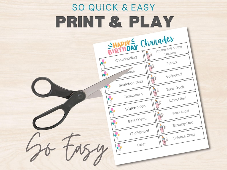 Birthday Charades & Pictionary- Printable Birthday Party Game, Slumber ...
