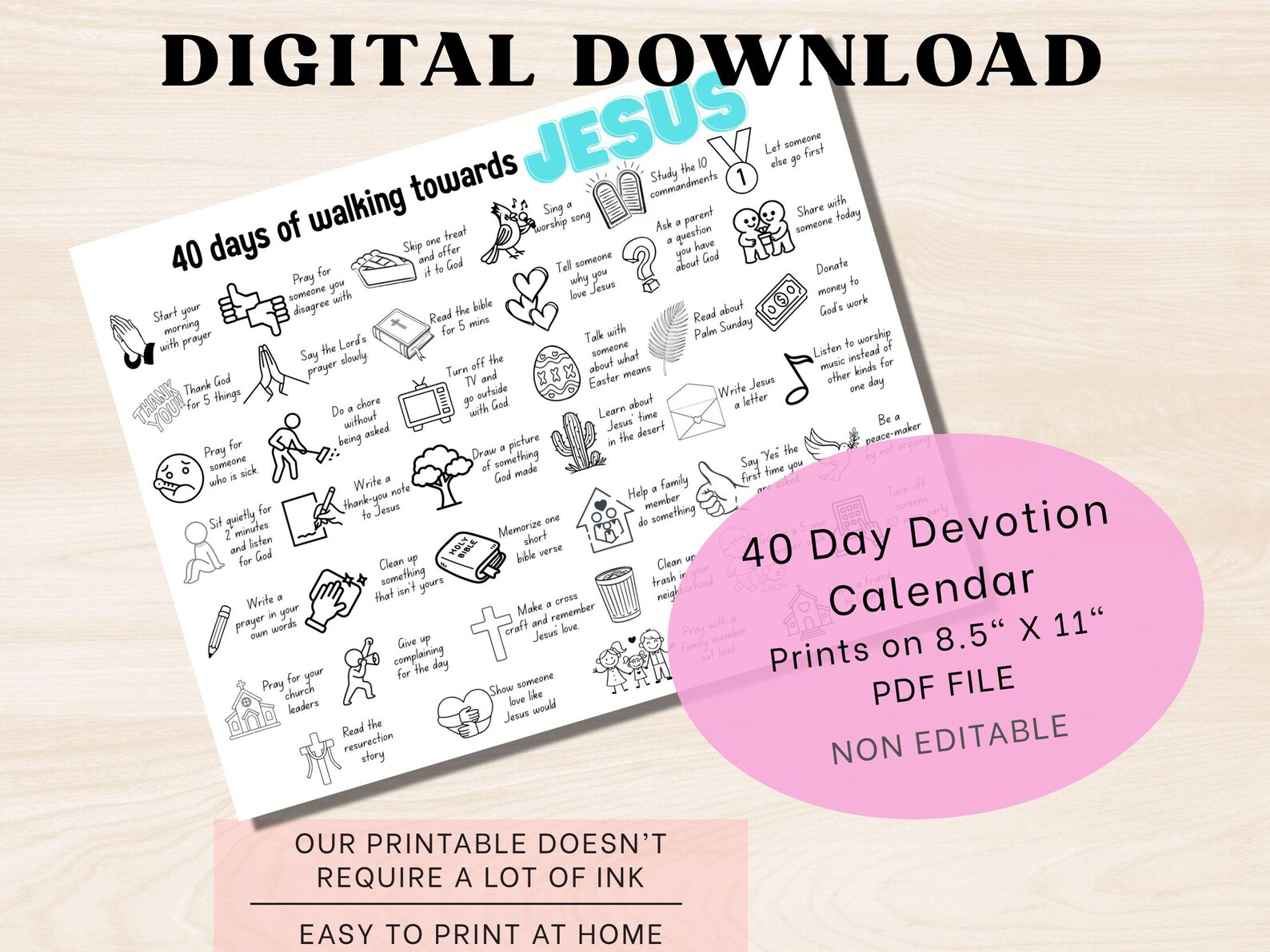 40 Day Lent Countdown for Kids -instant Download- Lent & Ash Wednesday ...