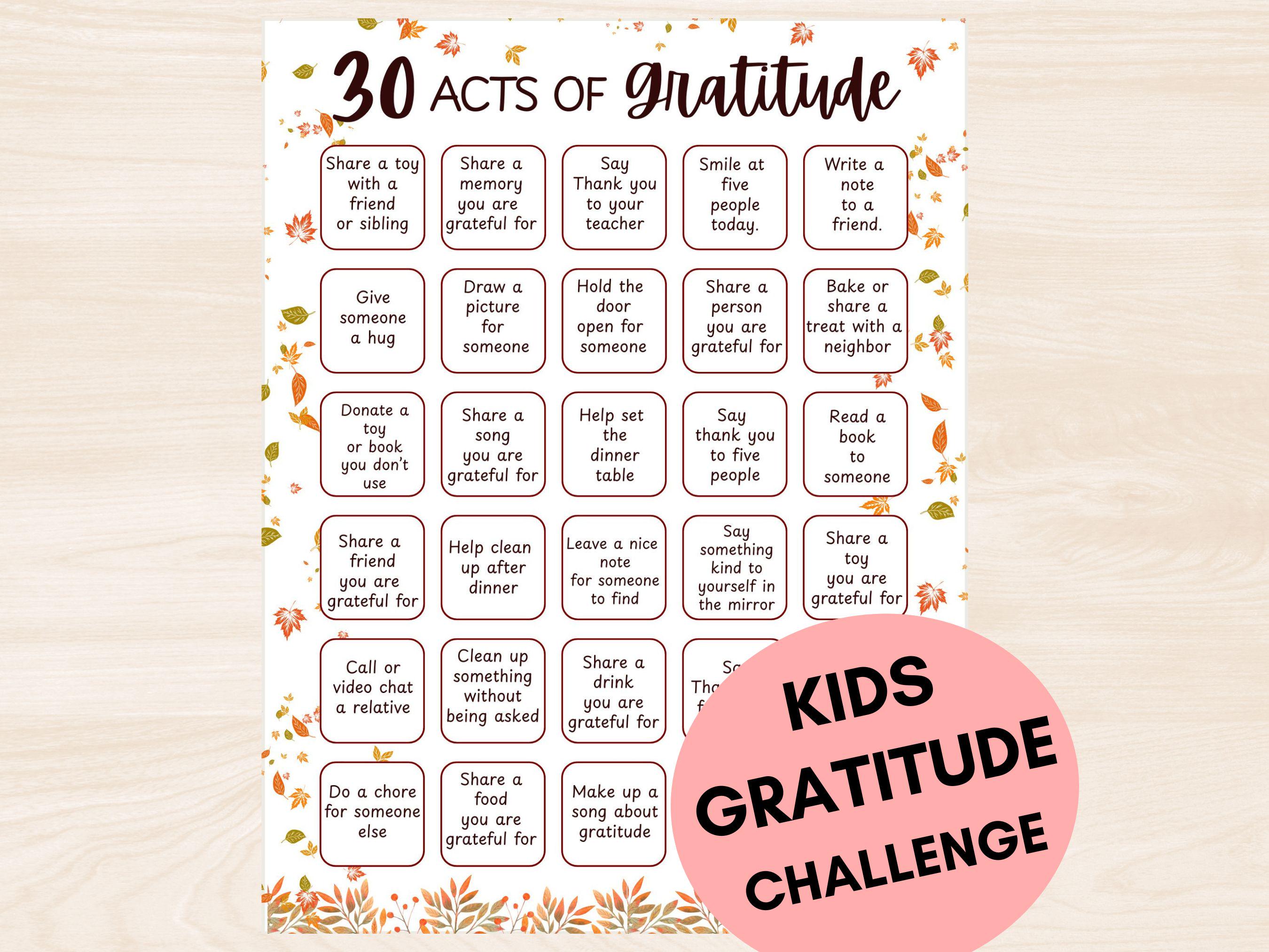 30 Days of Gratitude Challenge, Kids Thanksgiving Activity, Gratitude ...