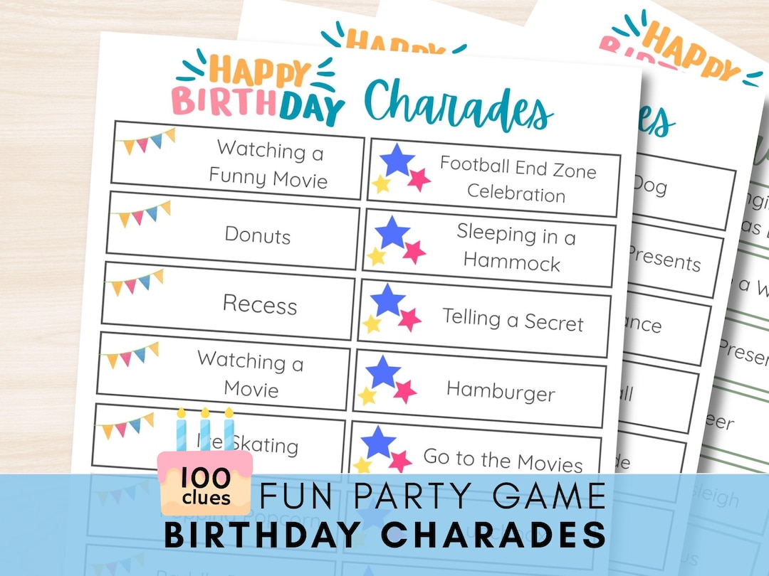 Birthday Charades & Pictionary- Printable Birthday Party Game, Slumber ...