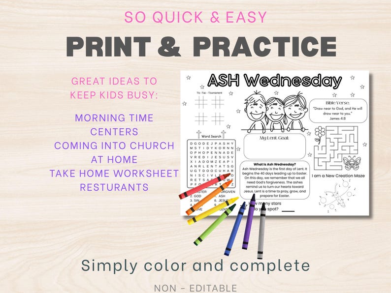 Easter Coloring Placemats for Kids - Bundle: Ash Wednesday, Palm Sunday ...