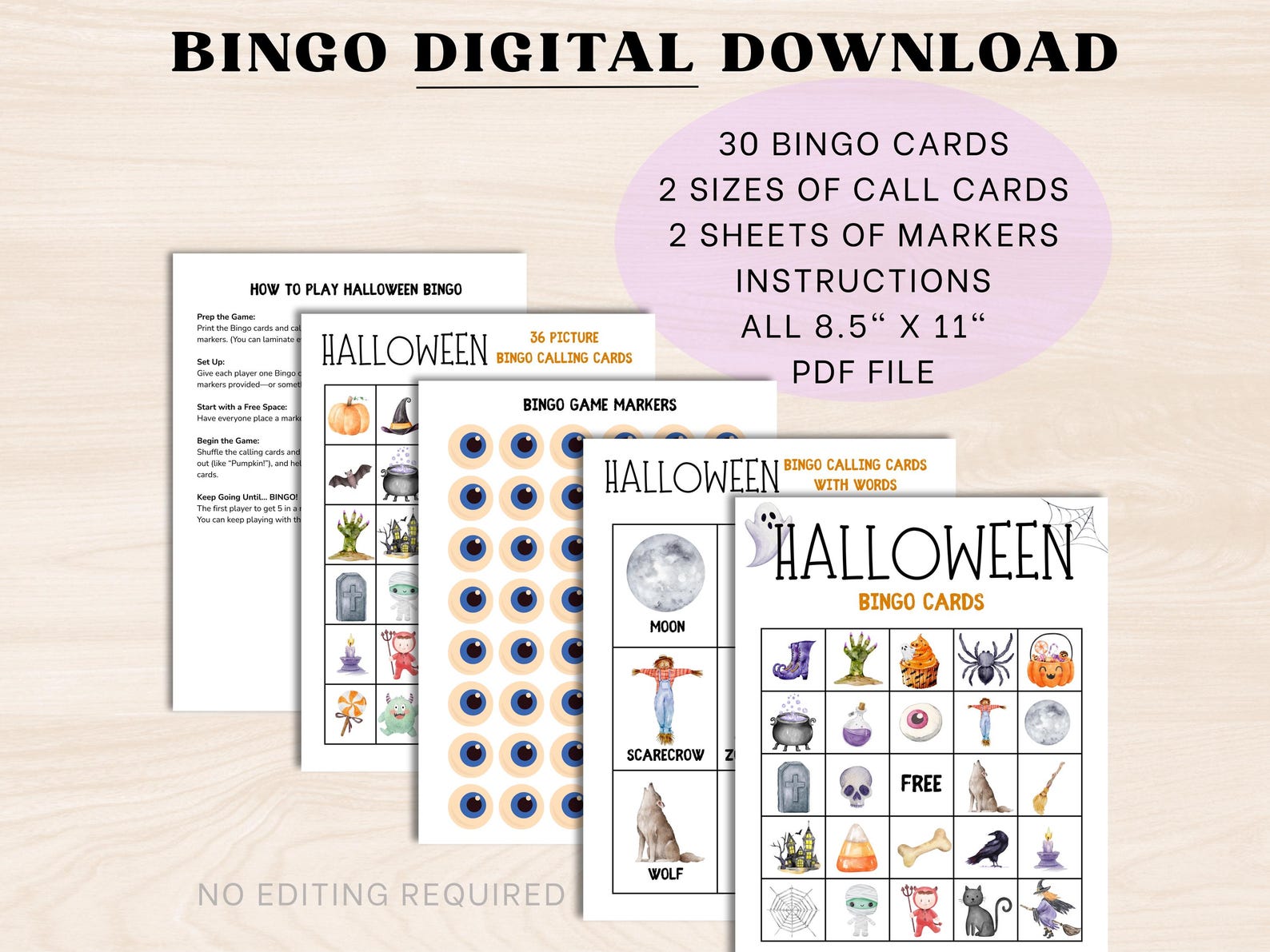 Halloween Bingo Game: 30 Printable Cards, Kids Party Activity (digital ...