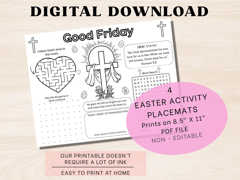 Easter Coloring Placemats for Kids - Bundle: Ash Wednesday, Palm Sunday ...