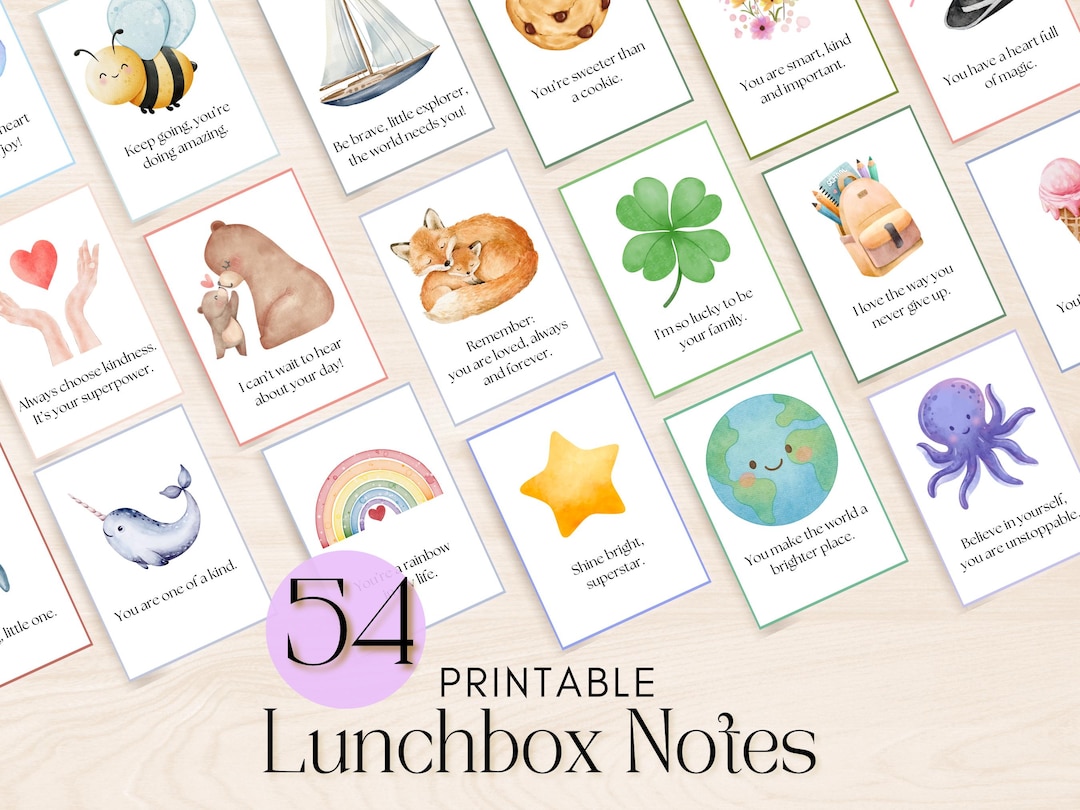 54 Lunchbox Notes Printable, Growth Mindset, Lunch Notes for Kids ...