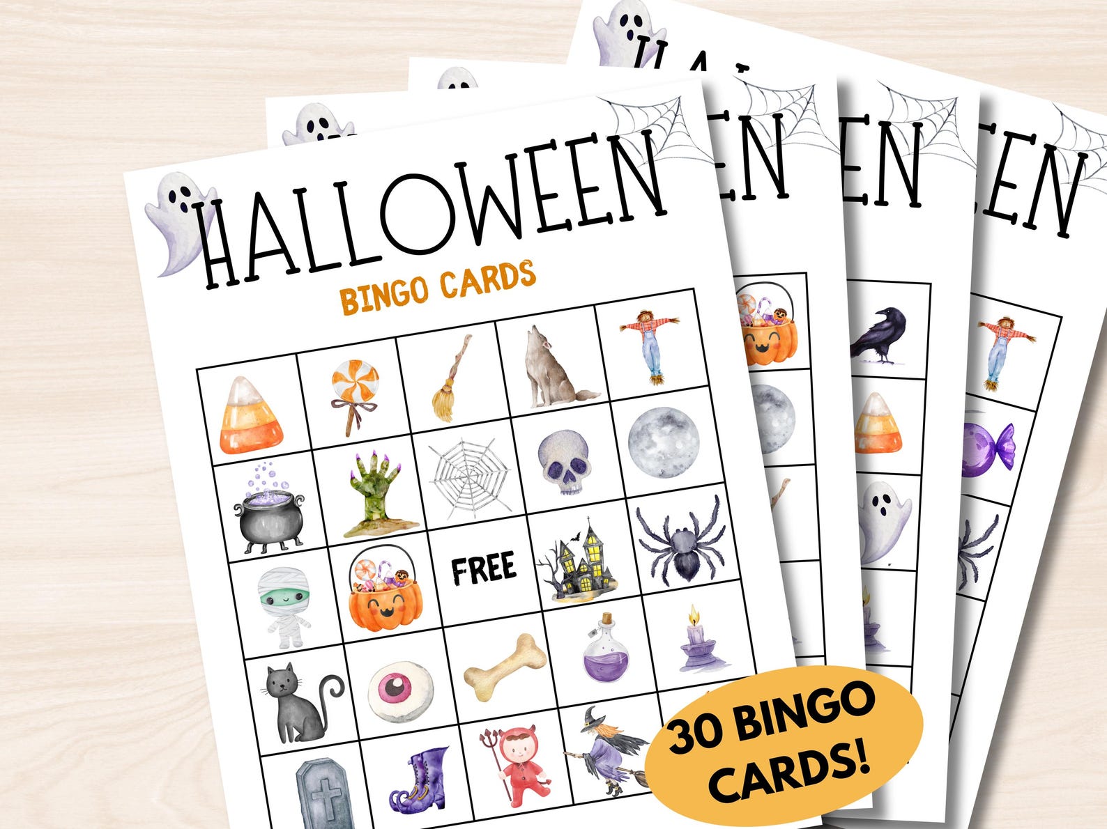 Halloween Bingo Game: 30 Printable Cards, Kids Party Activity (digital ...
