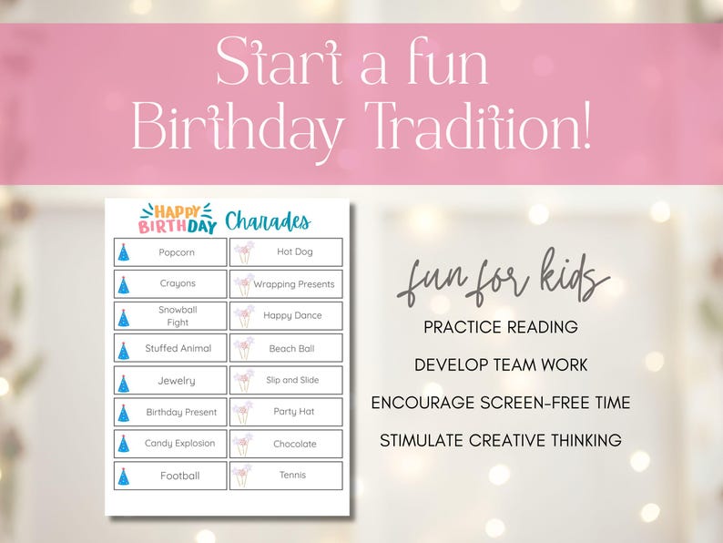 Birthday Charades & Pictionary- Printable Birthday Party Game, Slumber ...