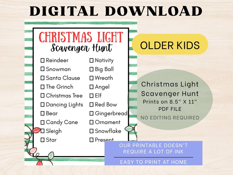 Christmas Lights Scavenger - Outdoor Scavenger Hunt, Teen Scavenger ...