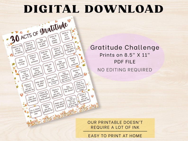 30 Days of Gratitude Challenge, Kids Thanksgiving Activity, Gratitude ...