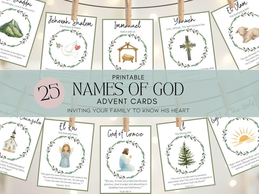 25 Names of God Advent Cards - Printable - Bible Verse Cards, Scripture ...