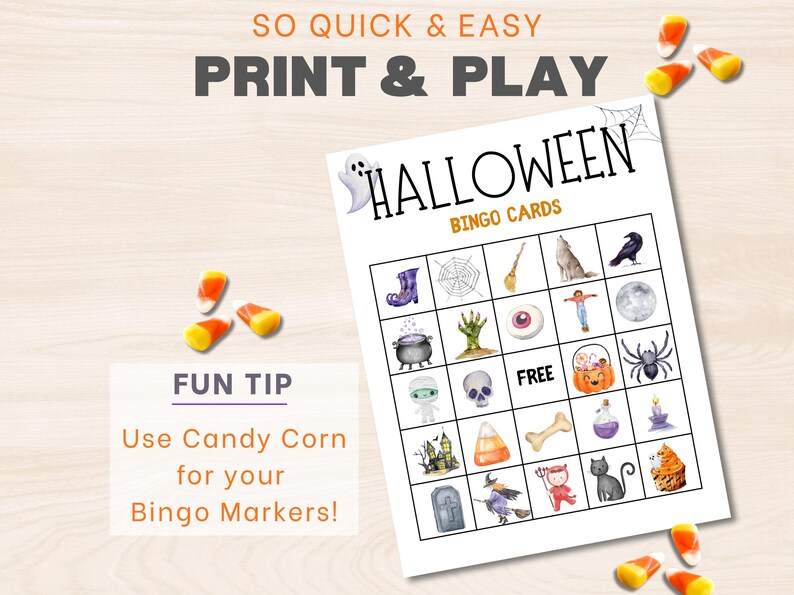 Halloween Bingo Game: 30 Printable Cards, Kids Party Activity (digital ...