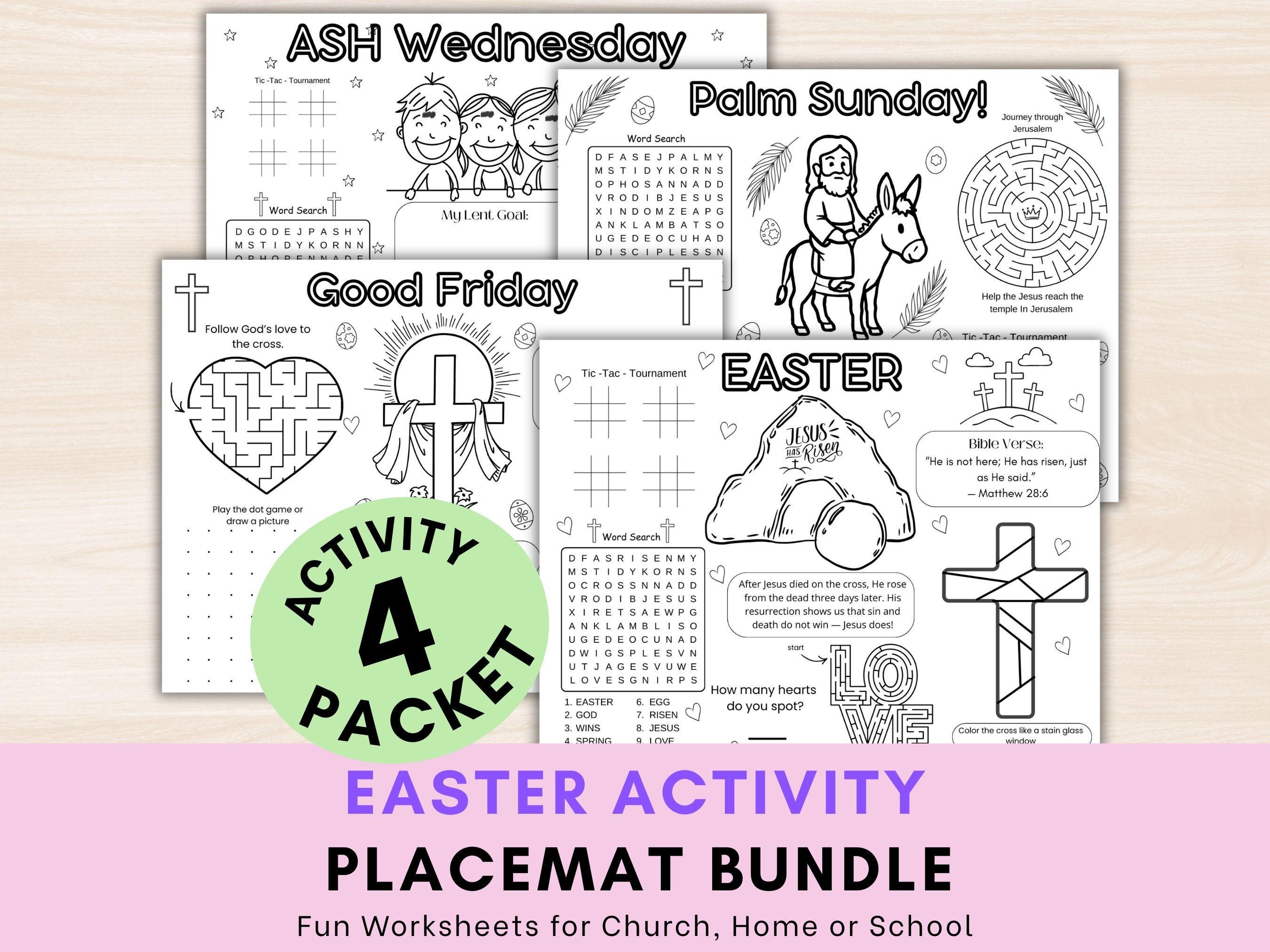 Easter Coloring Placemats for Kids - Bundle: Ash Wednesday, Palm Sunday ...