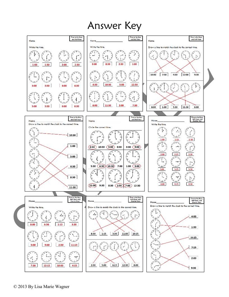 Telling Time Practice Worksheets- Hour, Half Hour, and Quarter After ...