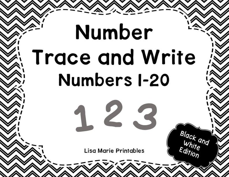 Number Trace and Write Numbers 1-20 Black and White Edition - Etsy