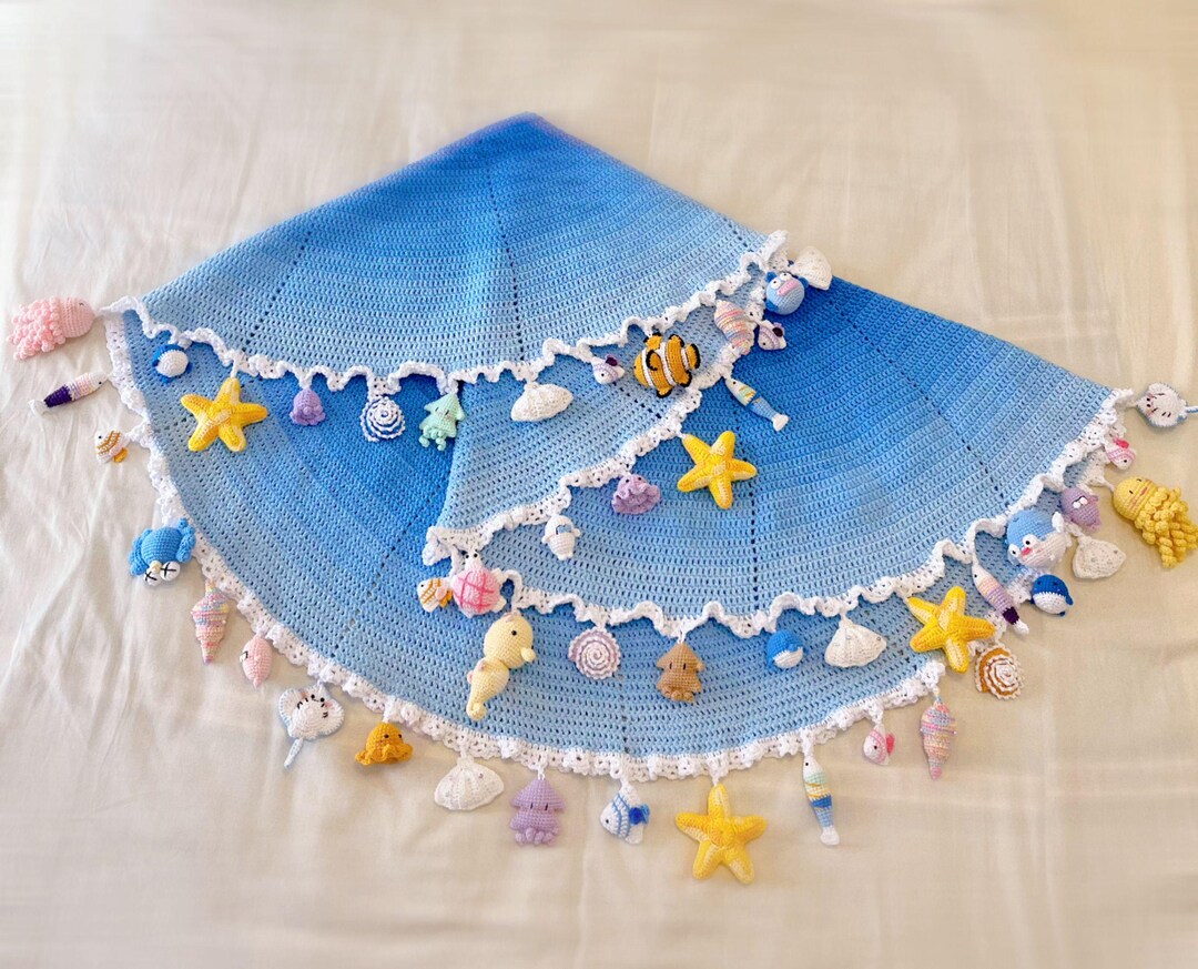 Handmade Ocean Series Crochet Blanket: Soft Cotton Yarn, Pastel Colors ...