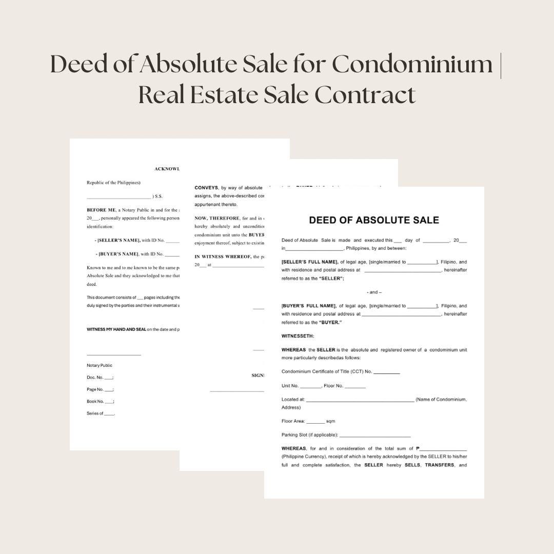 Deed of Absolute Sale for Condominium | Editable Legal Template ...