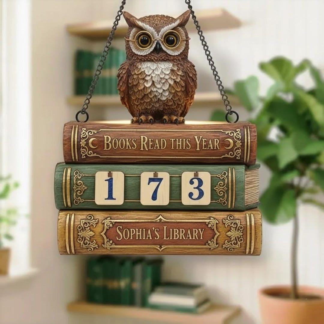 Owl Book Stack Reading Tracker, Books Read This Year Sign, Personalized ...