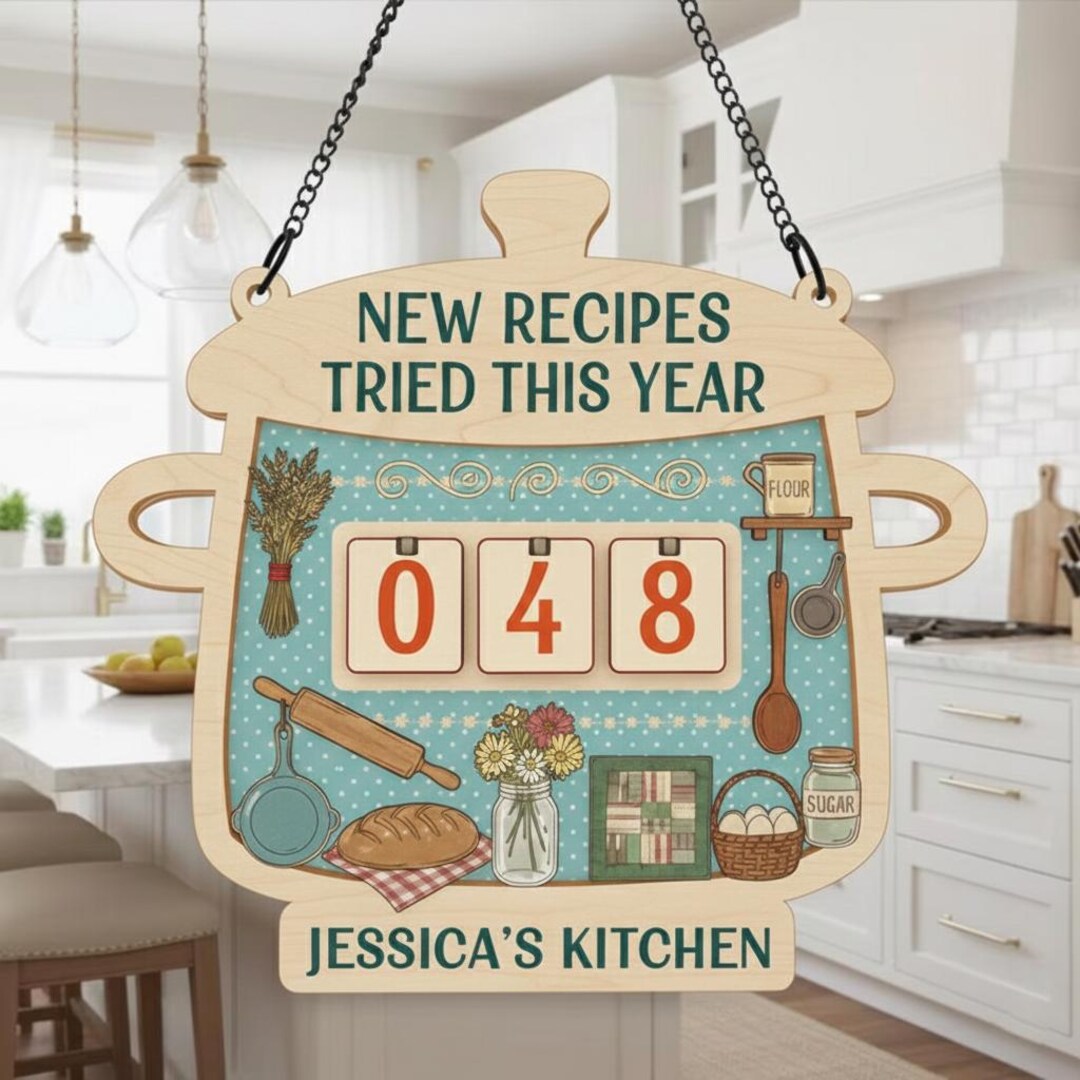 New Recipes Tried This Year Tracker Sign, Kitchen Recipe Counter Board ...