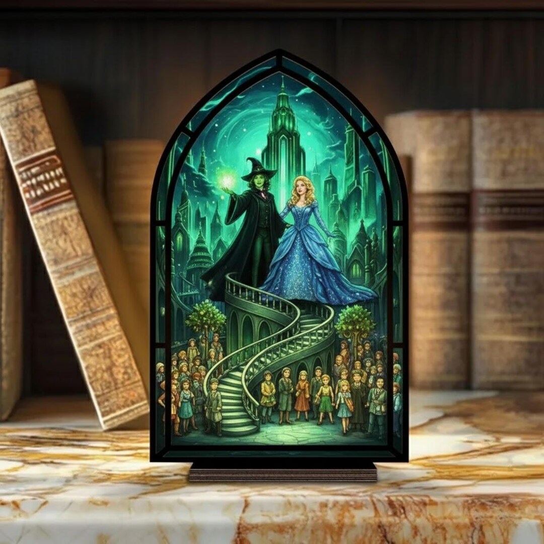 Wicked Book Nook Suncatcher Candle Holder, Elphaba & Glinda Emerald ...