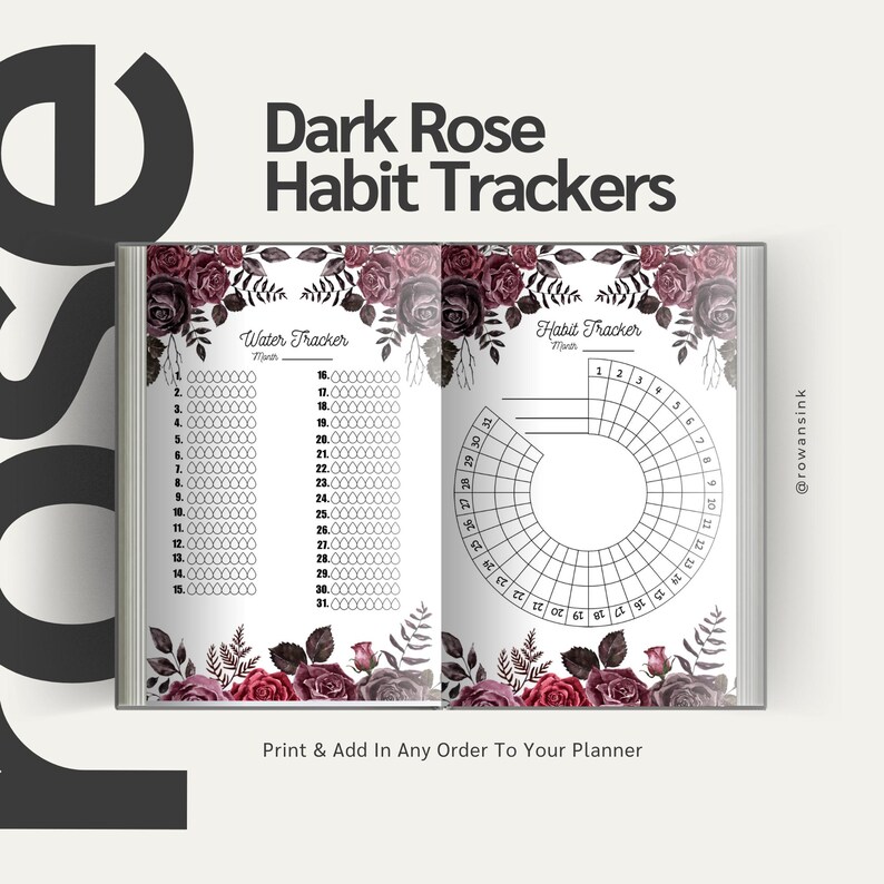 Dark Rose Habit Tracker | Gothic Floral Printable for Intentional ...