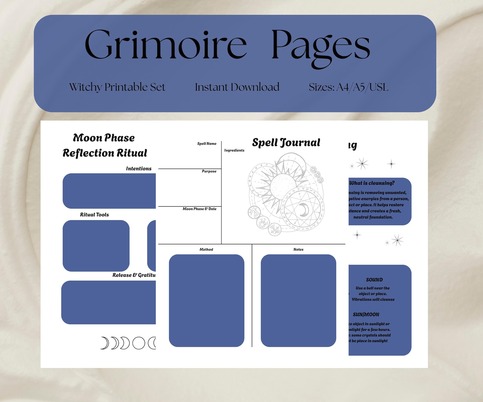 Dark Blue Grimoire Pages | Witchcraft Printable Book of Shadows ...