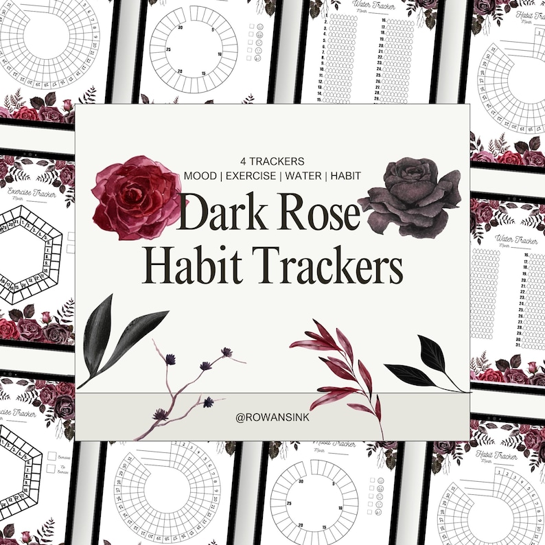 Dark Rose Habit Tracker | Gothic Floral Printable for Intentional ...