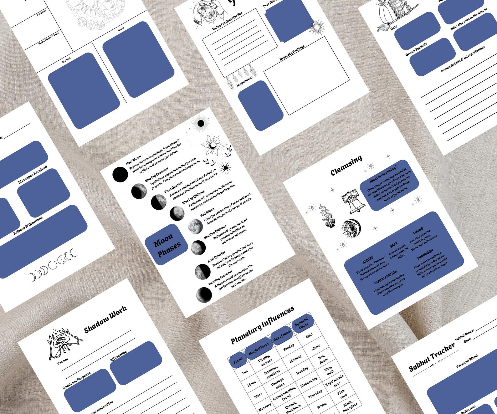 Dark Blue Grimoire Pages | Witchcraft Printable Book of Shadows ...