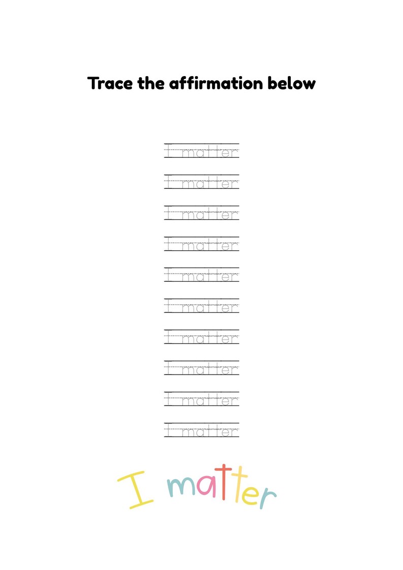 Positive Affirmation Tracing Worksheets: Growth Mindset Handwriting ...