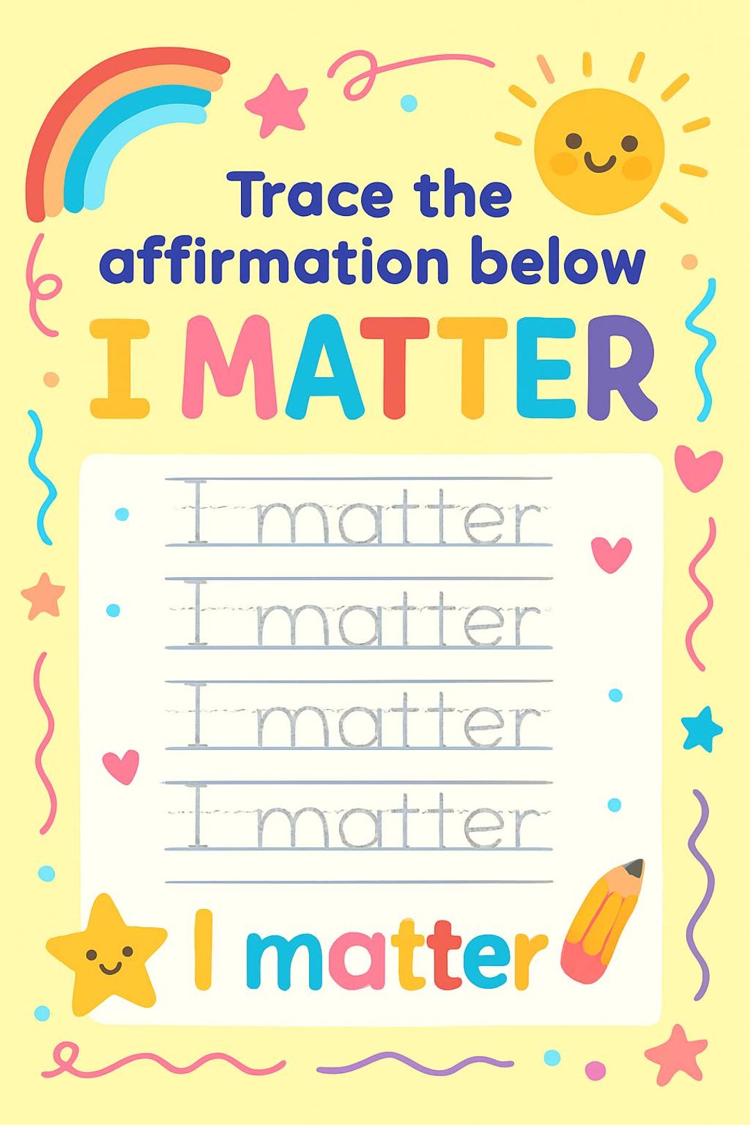 Positive Affirmation Tracing Worksheets: Growth Mindset Handwriting ...