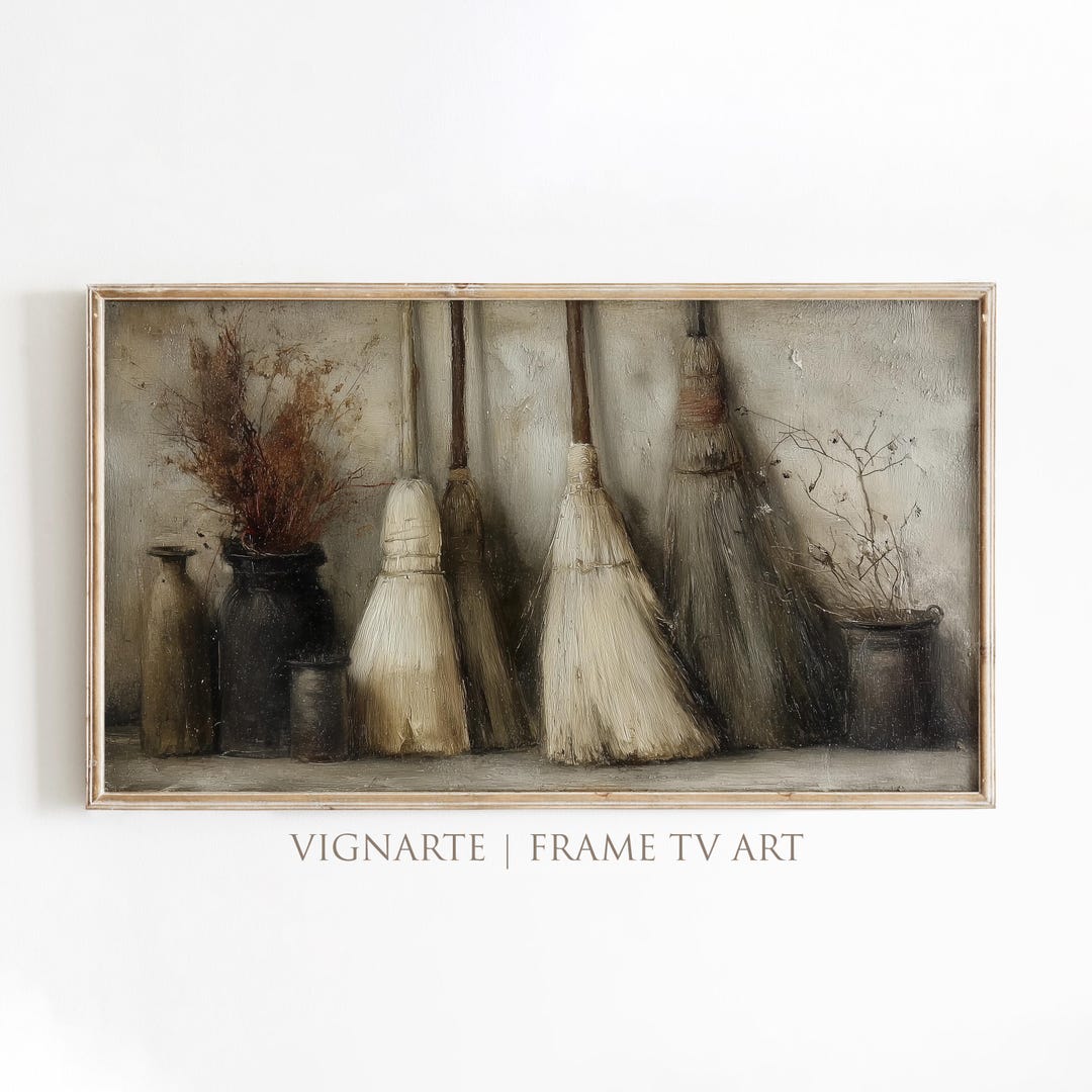 Vintage Rustic Brooms Frame TV Art, Cottagecore Samsung Decor Art for ...