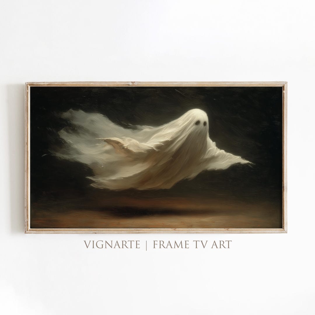 Spooky Ghost Frame TV Art, Eerie Haunted Painting, Floating White Sheet ...