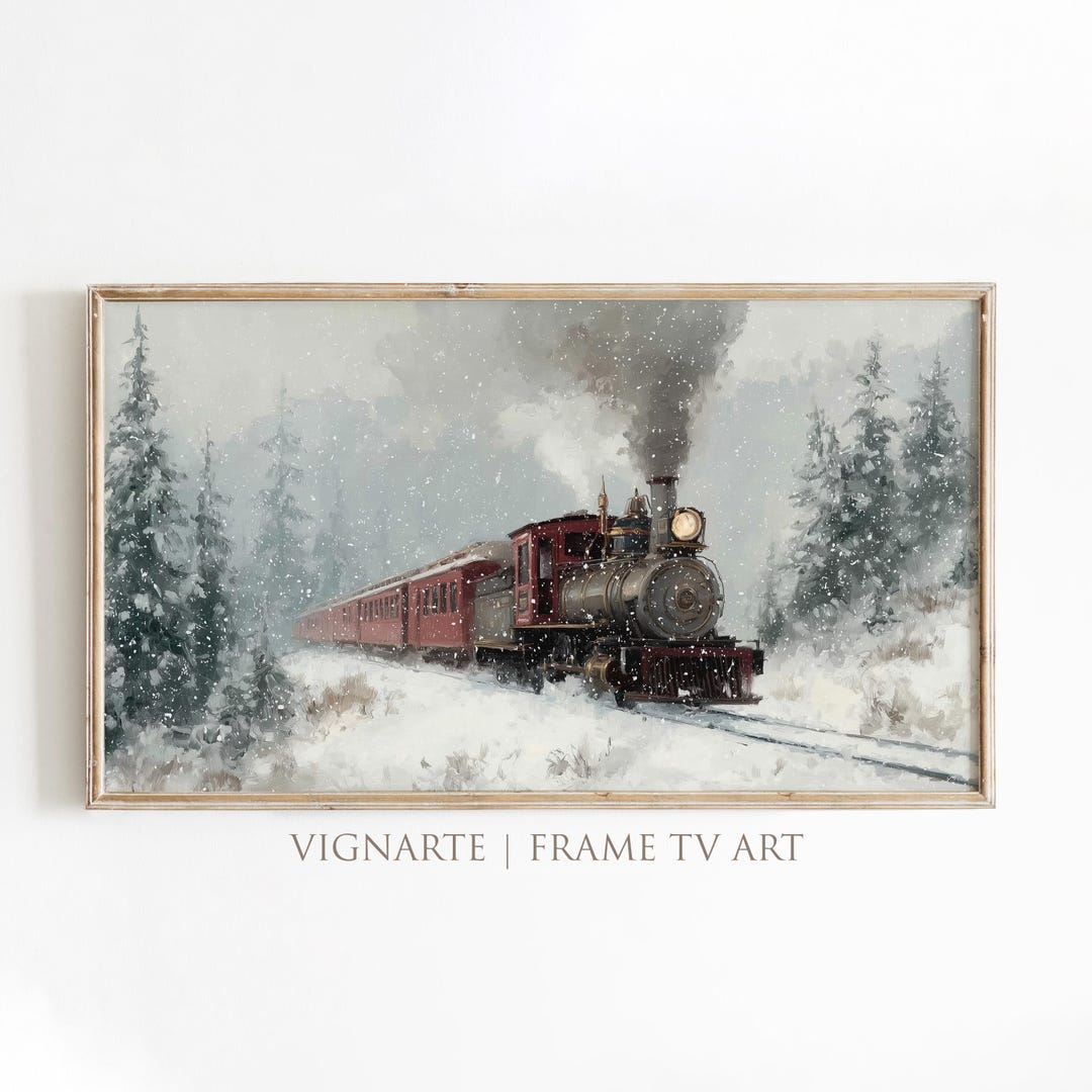 Vintage Steam Train Winter Art, Railroad Samsung Frame TV Art, Rustic ...