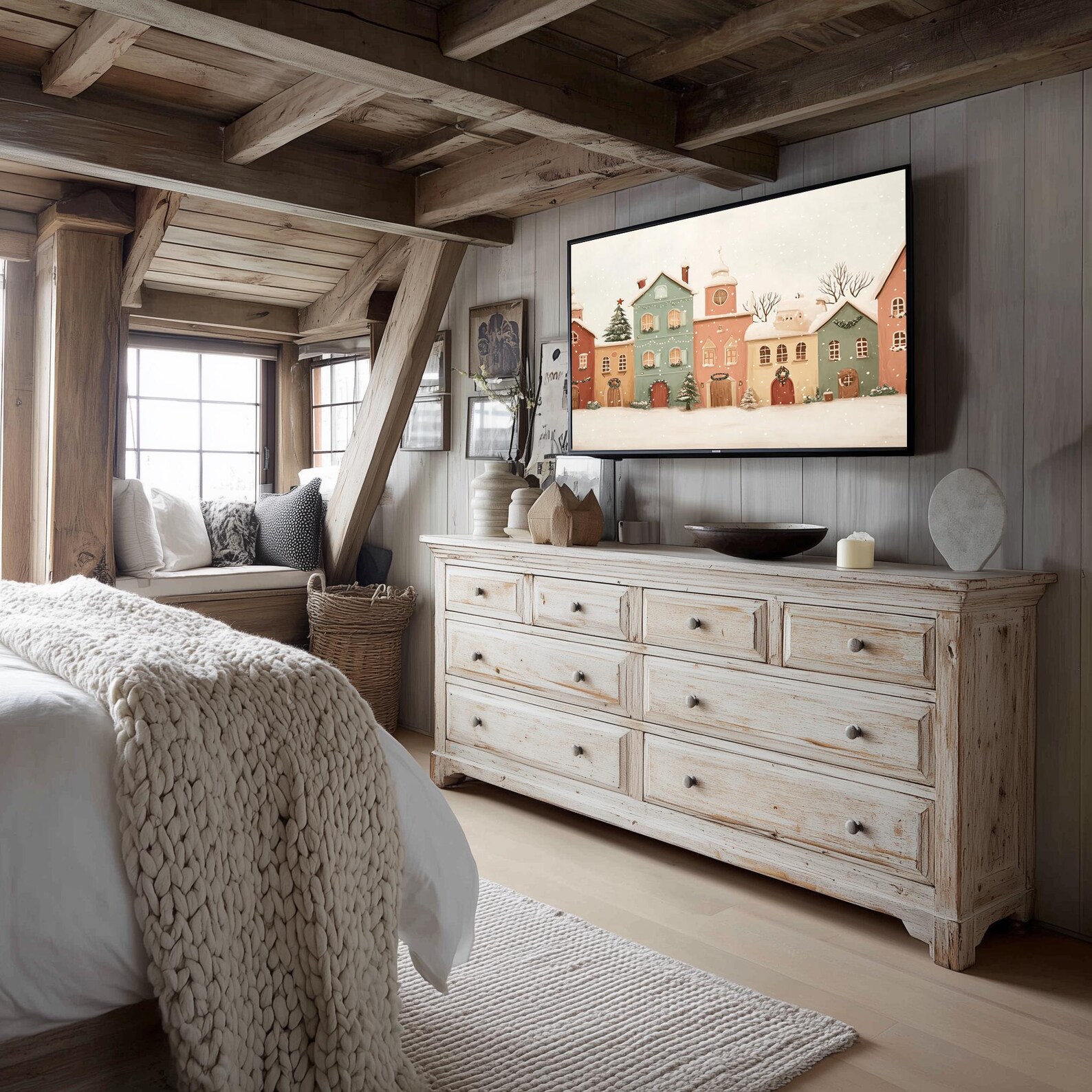 Christmas Village Frame TV Art, Rustic Holiday Decor for Frame TV ...
