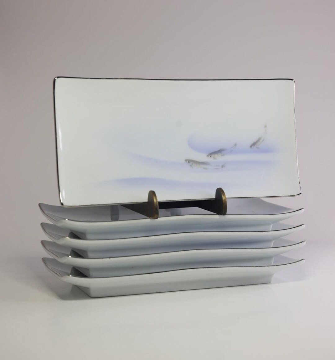 Vintage Fukagawa Seiji Porcelain Plates With Fish Design, Set of Five 5 ...