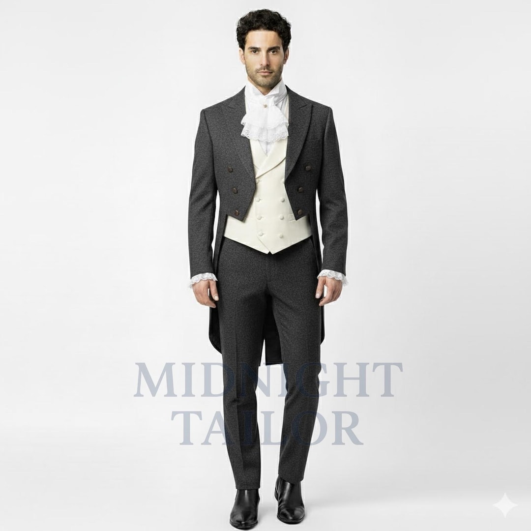 Edwardian Wedding Victorian Men’s Tailcoat Coat and Ivory Vest Set ...