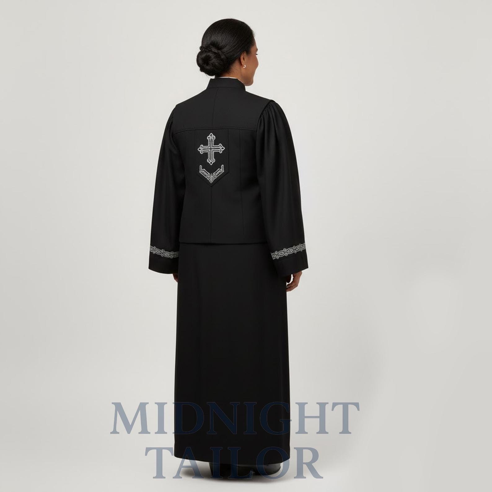 Women Pastor Robe Black Clergy Dress With Cross Embroidery, Female ...