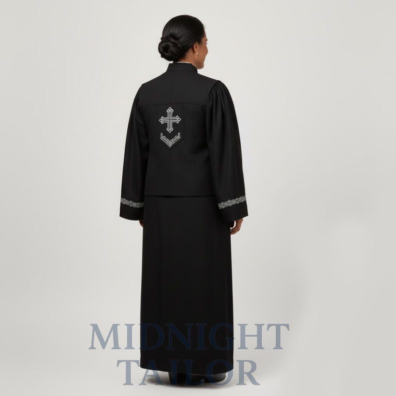 Women Pastor Robe Black Clergy Dress With Cross Embroidery, Female ...